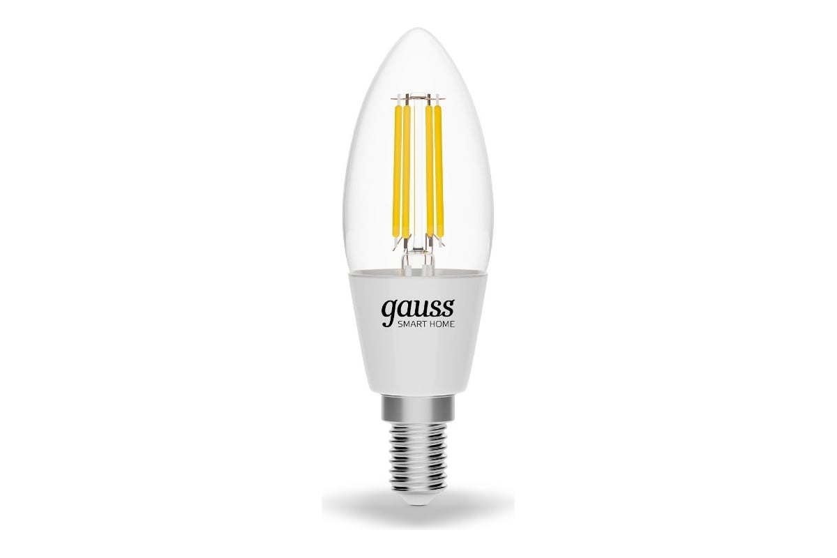 Умная Wi-fi филаментная лампочка Gauss, Smart Light DIM E14 C35 4,5 Вт ...