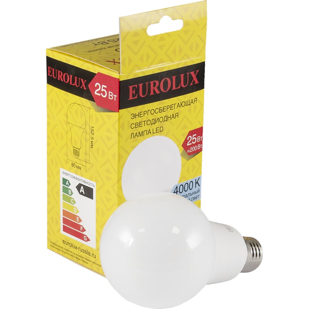 Светодиодная лампа Eurolux LL-E-A80-25W-230-4K-E27 груша, 25Вт ...
