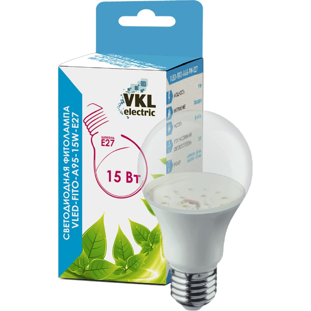 Светодиодная лампа VKL electric VLED-FITO-A95-15W-E27 220V ...