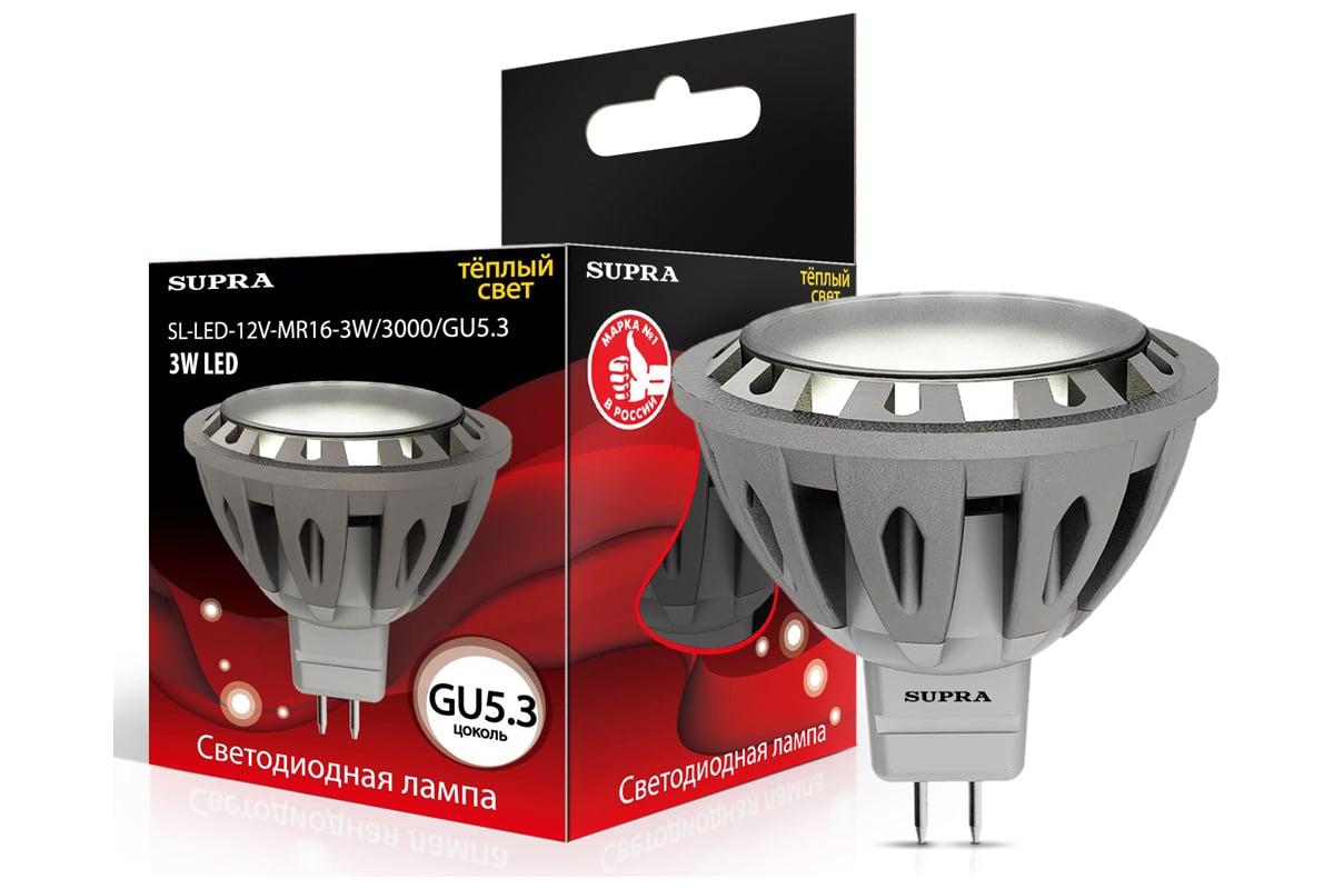 Светодиодная лампа Supra LED SL-LED-12V-MR16-3W/3000/GU5.3 - выгодная ...