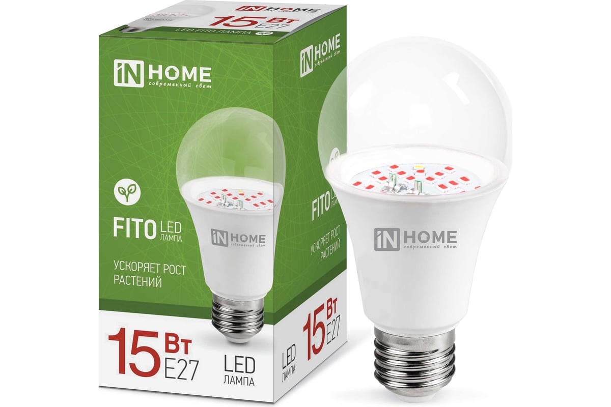 Светодиодная лампа IN HOME LED-A60-FITO 15Вт 230В Е27 4690612036502 - выгодная цена, отзывы ...