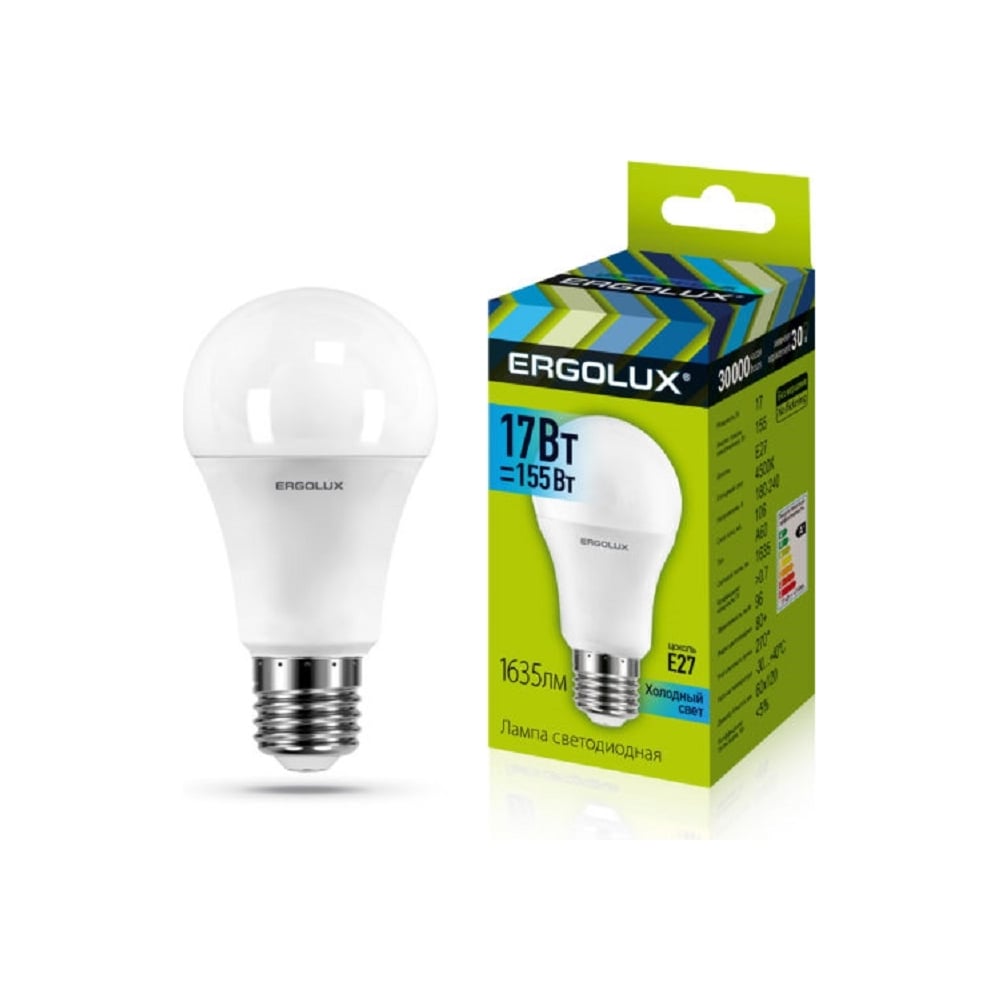 Электрическая светодиодная лампа Ergolux LED-A60-17W-E27-4K ЛОН 17Вт E27 4500K 13180 - выгодная ...