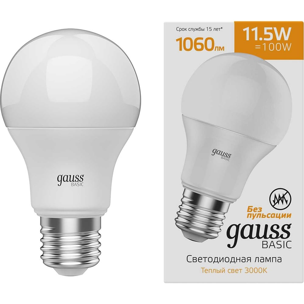 Лампа Gauss basic a60 11,5w 1060lm 3000k e27 LED 1023212 - выгодная ...