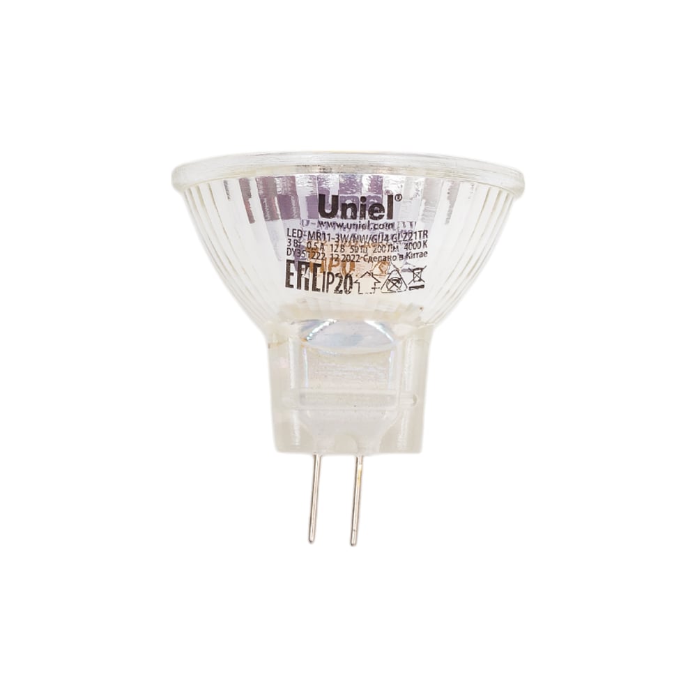 Светодиодная лампа Uniel LED-MR11-3W/NW/GU4 GLZ21TR, 12V. Прозрачная ...
