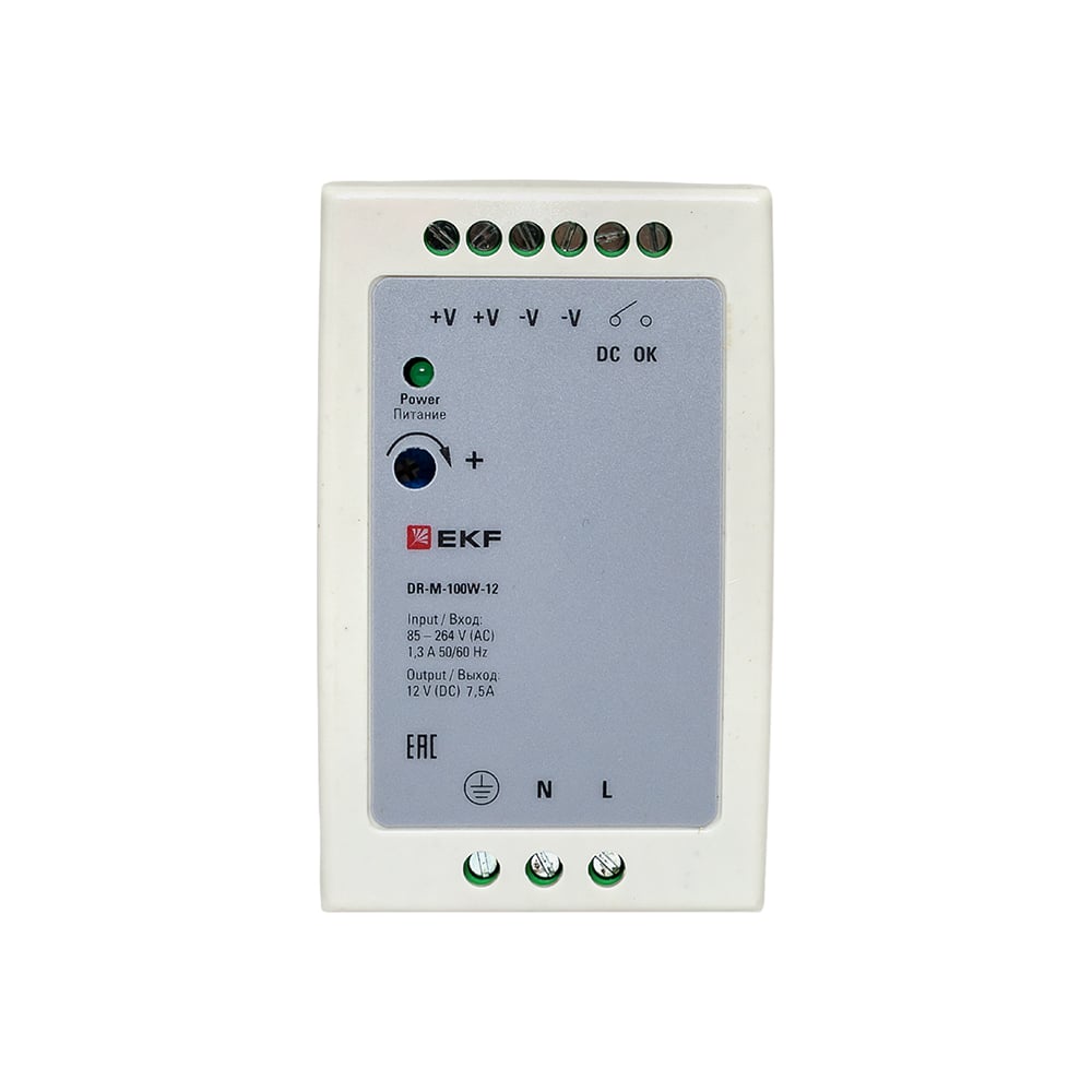 Блок питания на дин рейку EKF 100Вт, Uвх 220 В AC m, Uвых - 12 В DC ...