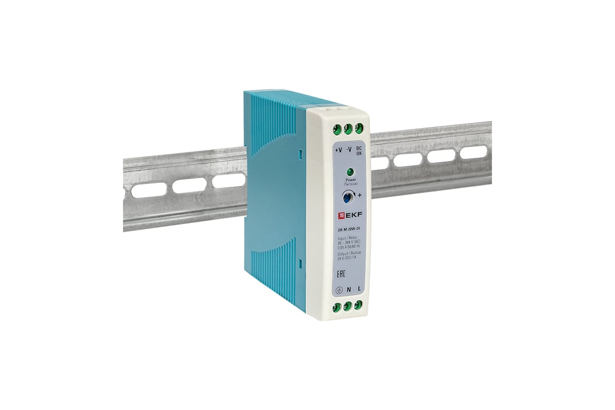 Блок питания на дин рейку EKF 20Вт, Uвх 220 В AC m, Uвых - 24 В DC ...