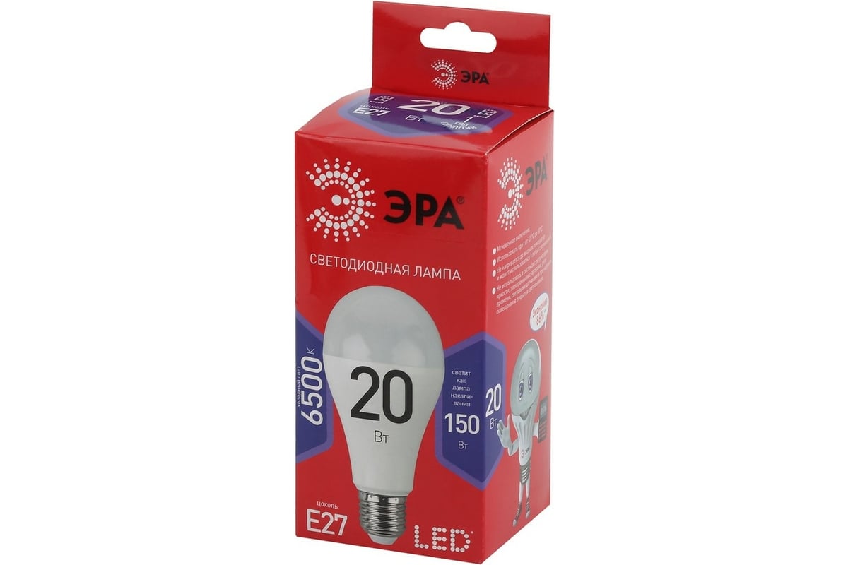 Светодиодная лампа ЭРА LED A65 20W 865 E27 R диод, груша, 20Вт ...