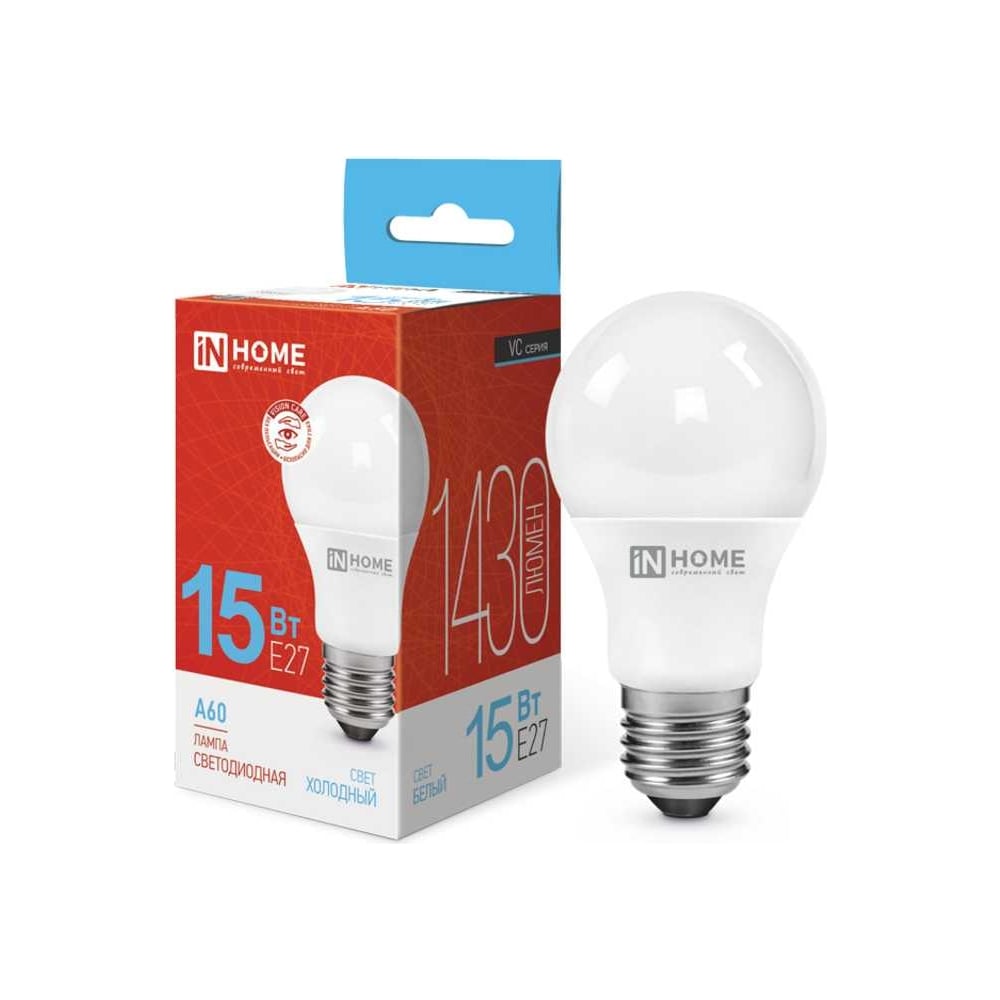 Светодиодная лампа IN HOME LED-A60-VC 15Вт 230В Е27 6500К 1430Лм ...