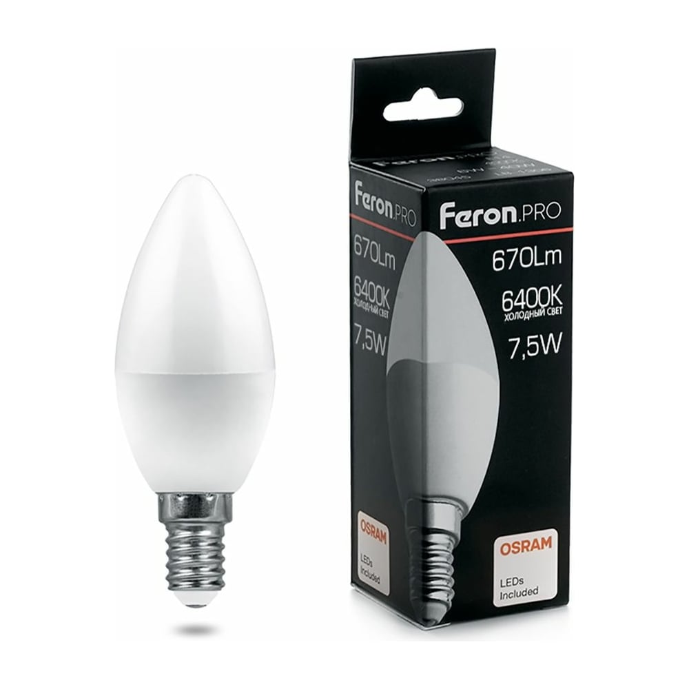 Светодиодная лампа FERON PRO LB-1307 Свеча E14 7.5W 6400K OSRAM LED ...