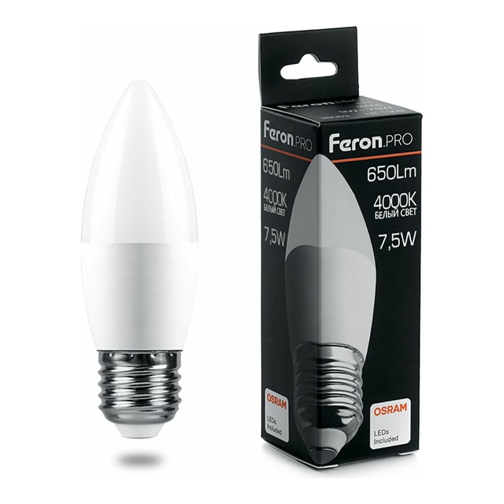 Светодиодная лампа FERON PRO LB-1307 Свеча E27 7.5W 4000K OSRAM LED ...
