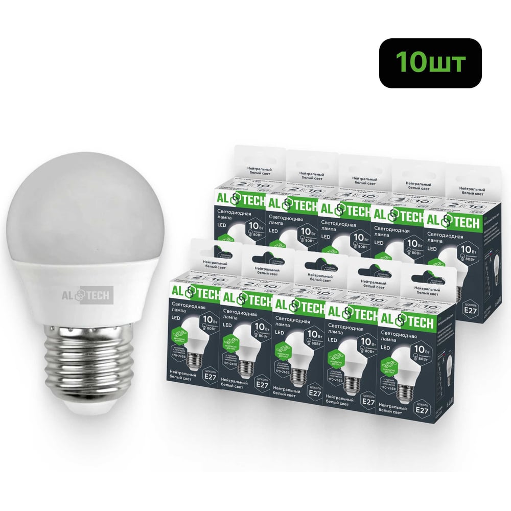 Лампочка светодиодная ALTECH LED G45-10W-840-Е27 нейтральный белый свет ...