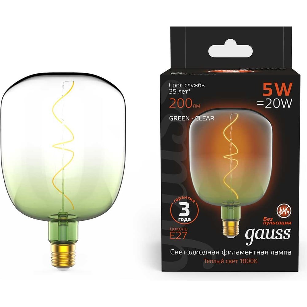 Лампа LED Gauss Filament Flexible V140-DC Green-Clear E27 5W 200lm ...