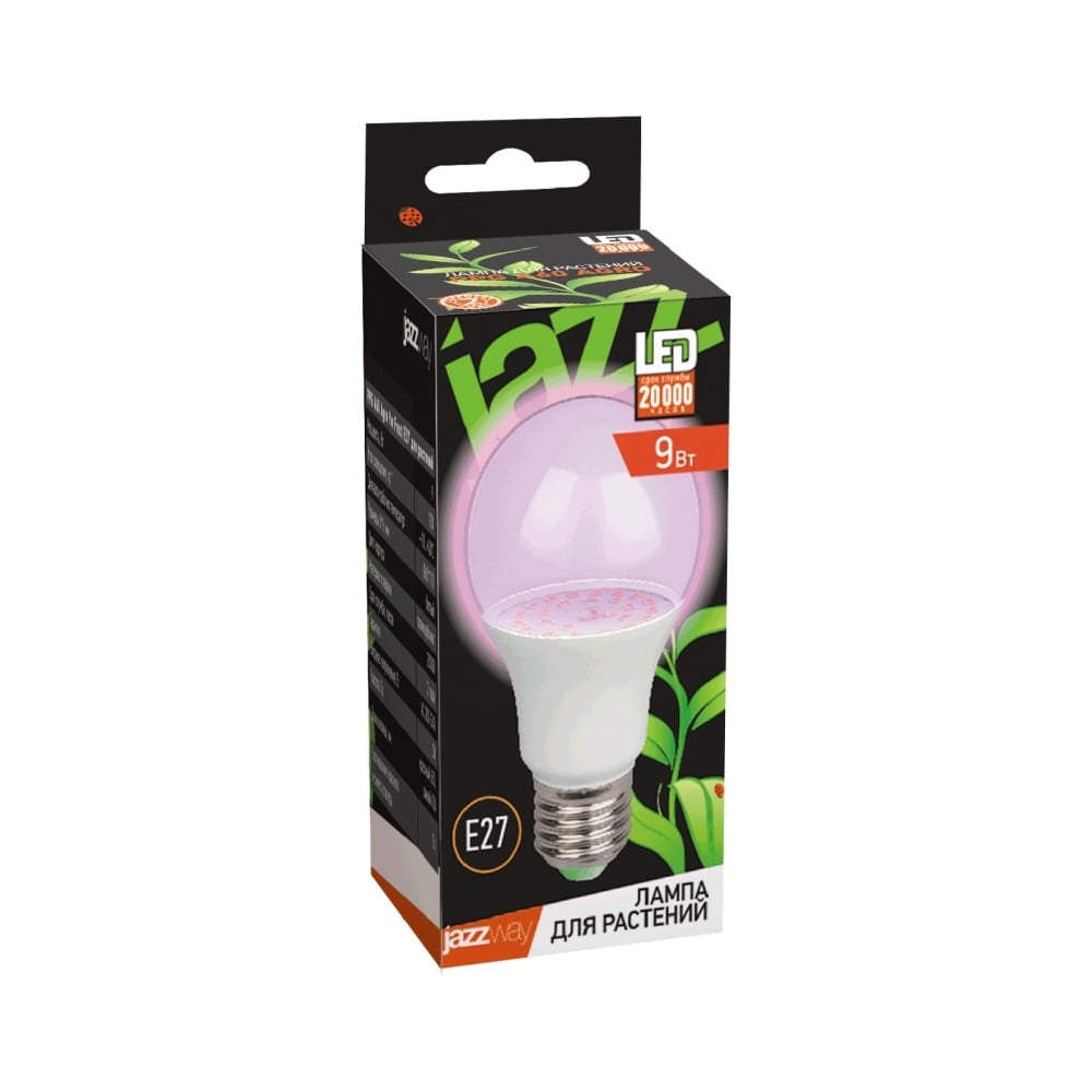 Светодиодная лампа Jazzway PPG A60 Agro 9Вт A60 грушевидная прозрачная E27 IP20 для растений ...