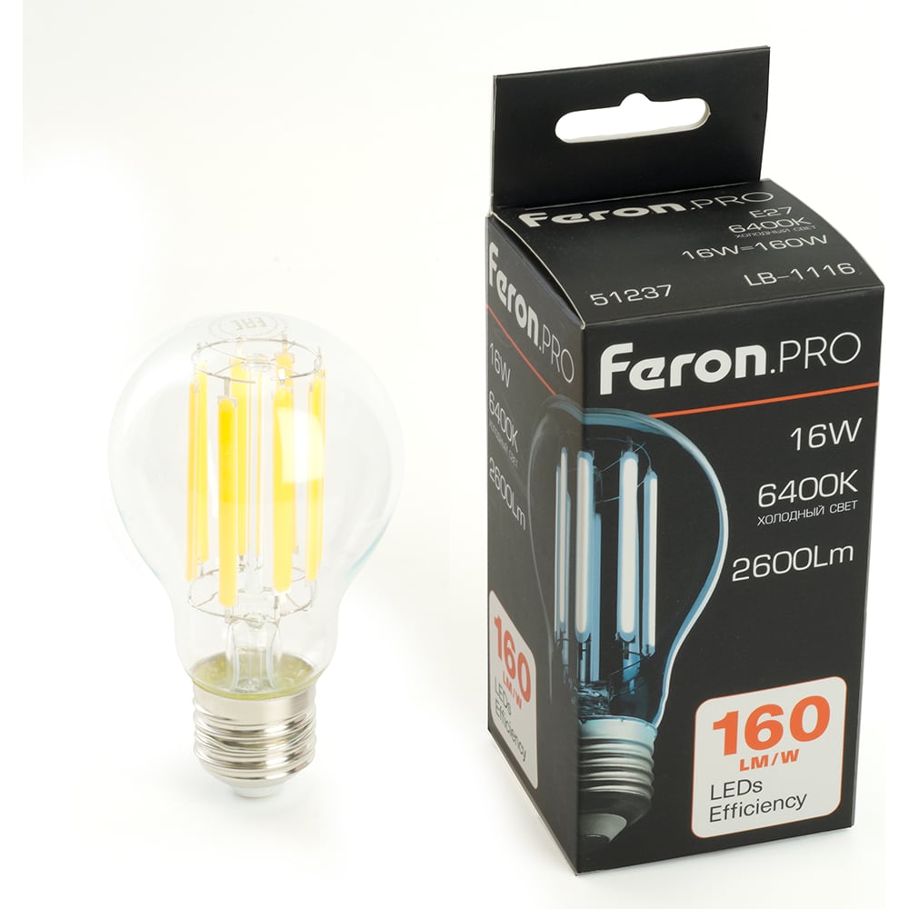 Лампа светодиодная FERON .PRO LB-1116 Шар E27 16W 175-265V 6400K, 51237 ...