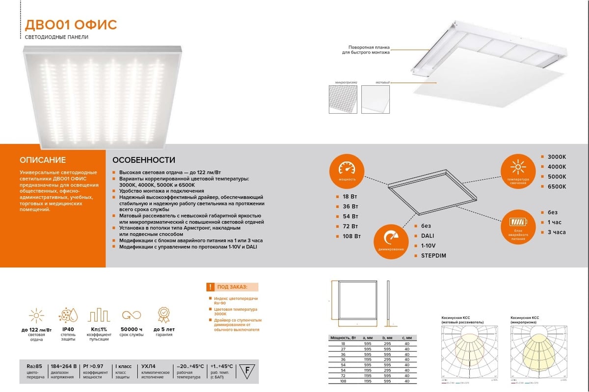 Светильник Wolta PRO LED с БАП, 54 Вт, IP40, 4000К Дневной свет ...