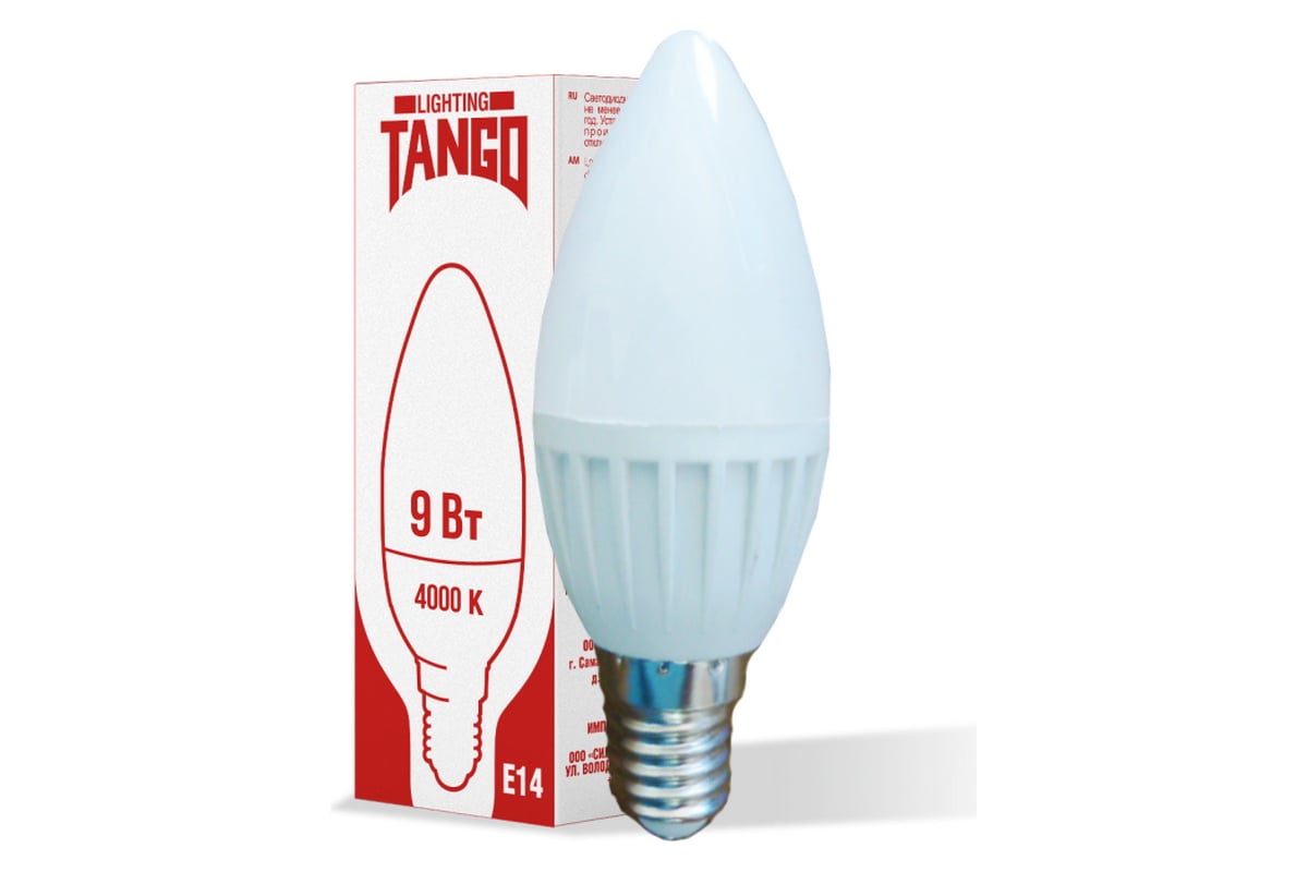 Светодиодная лампа TANGO 9W E14 свеча 4000K 220V LED C37-9W-E14-W ...