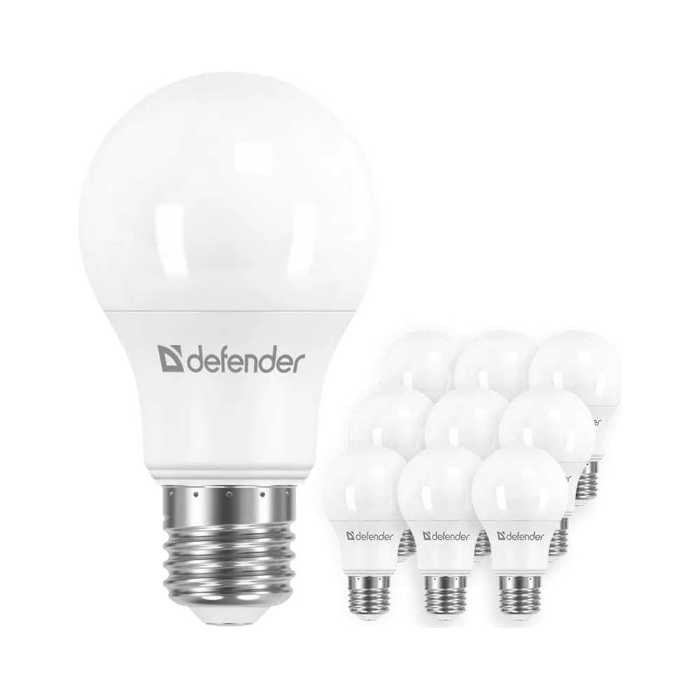 Светодиодная лампочка DEFENDER A60-10W-830-E27 груша, теплый белый, 1 ...