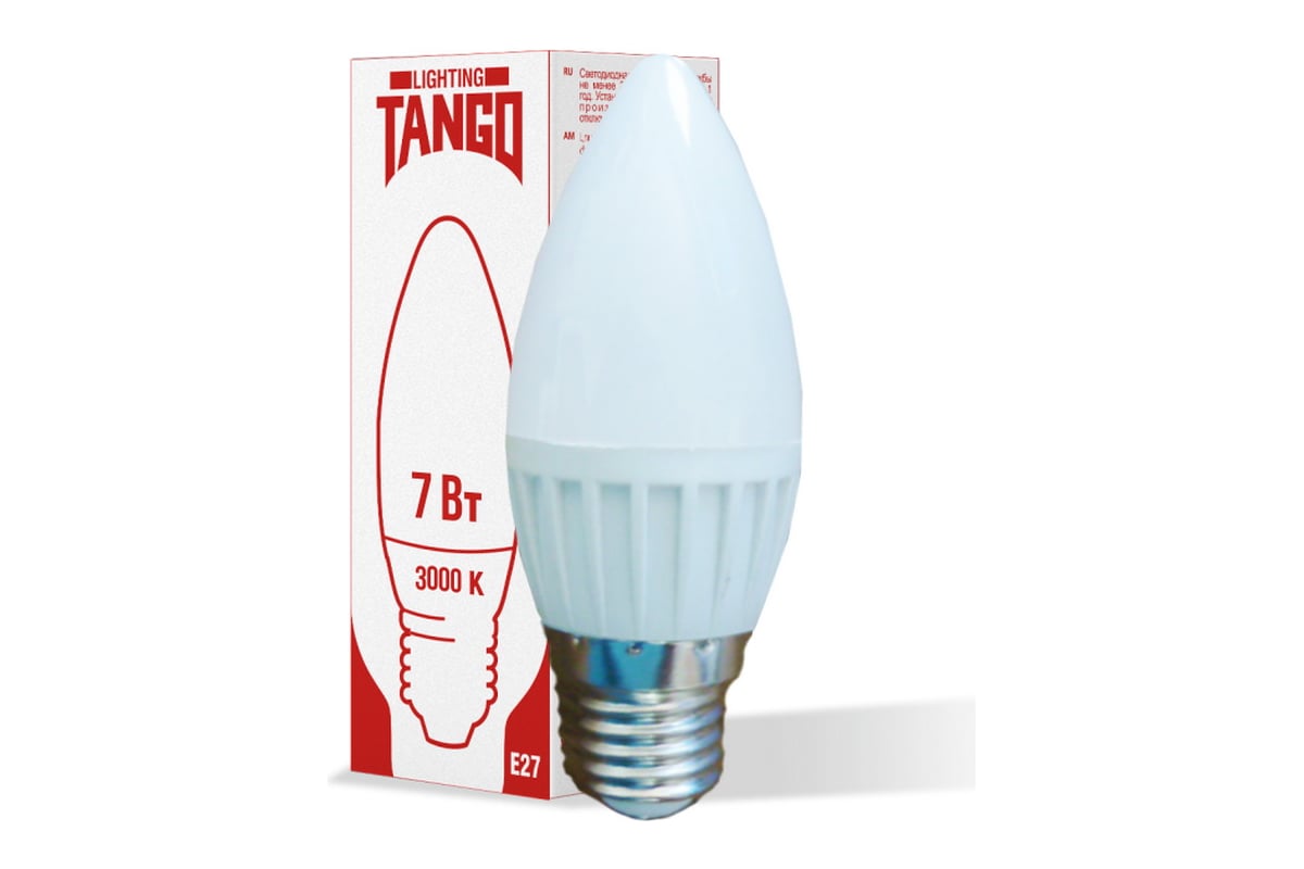 Светодиодная лампа TANGO 7W E27 свеча 3000K 220V LED C37-7W-E27-N ...