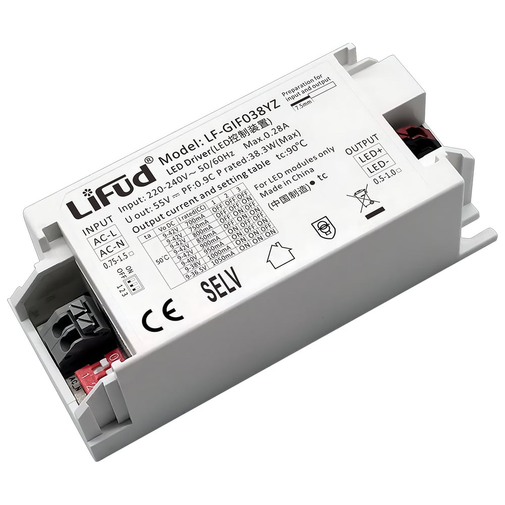 LED драйвер Lifud 38Вт, вход 220-240В AC, выход 700-1050мА 9-42В DC ...