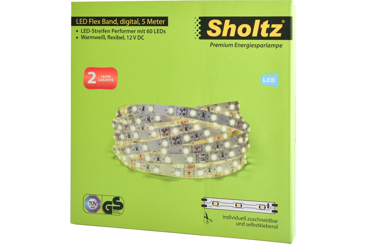 Светодиодная лента Sholtz 7,2Вт/м 12В 3000К IP65 5м пластик LSO5244 ...