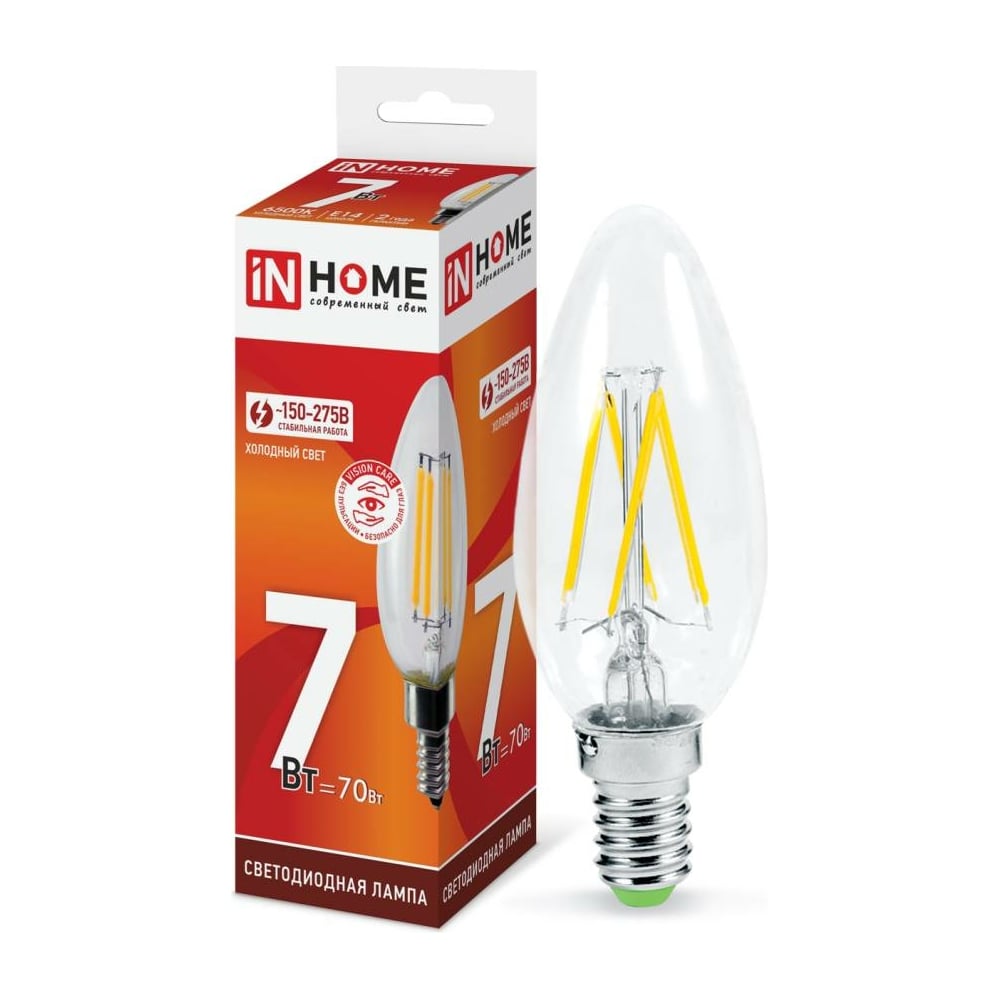 Светодиодная лампа IN HOME LED-СВЕЧА-deco 7Вт 230В Е14 6500К 630Лм ...