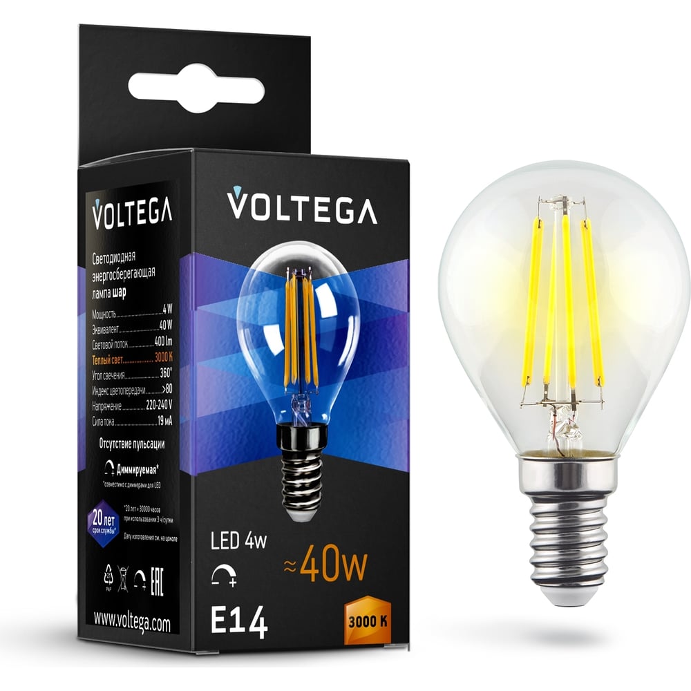 Светодиодная лампа VOLTEGA Crystal Globe 5W 2800K E14 DIM 8464 - выгодная цена, отзывы ...