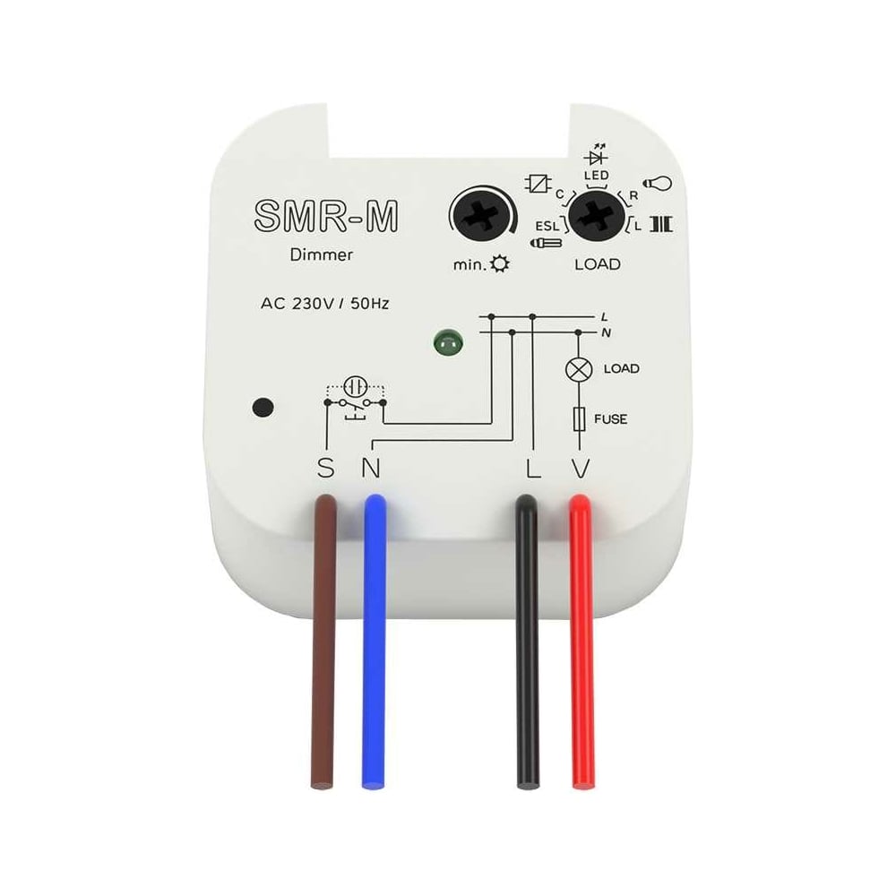 Регулятор яркости ELKO EP SMR-M универсальный диммер с нейтралью. Входы управления: кнопка "S ...