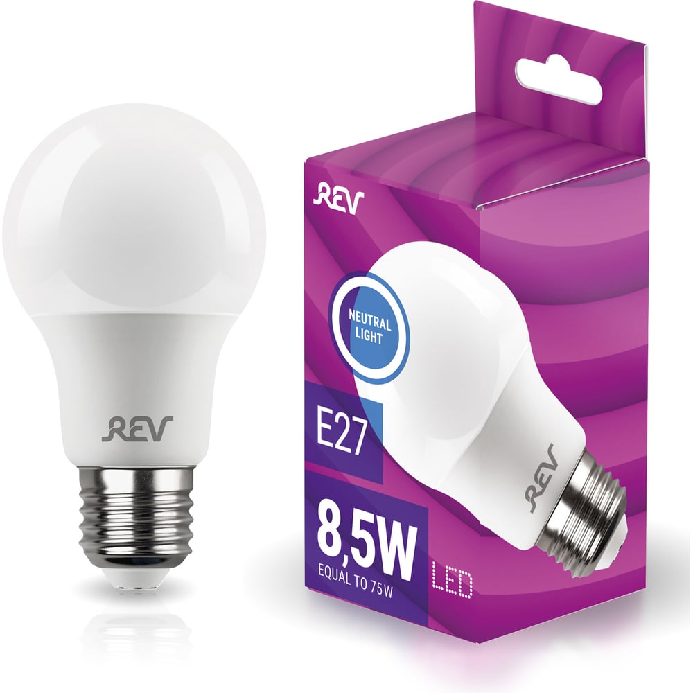 Светодиодная лампа REV, LED A60 Е27 8.5W 680Лм, 4000K, холодный свет ...