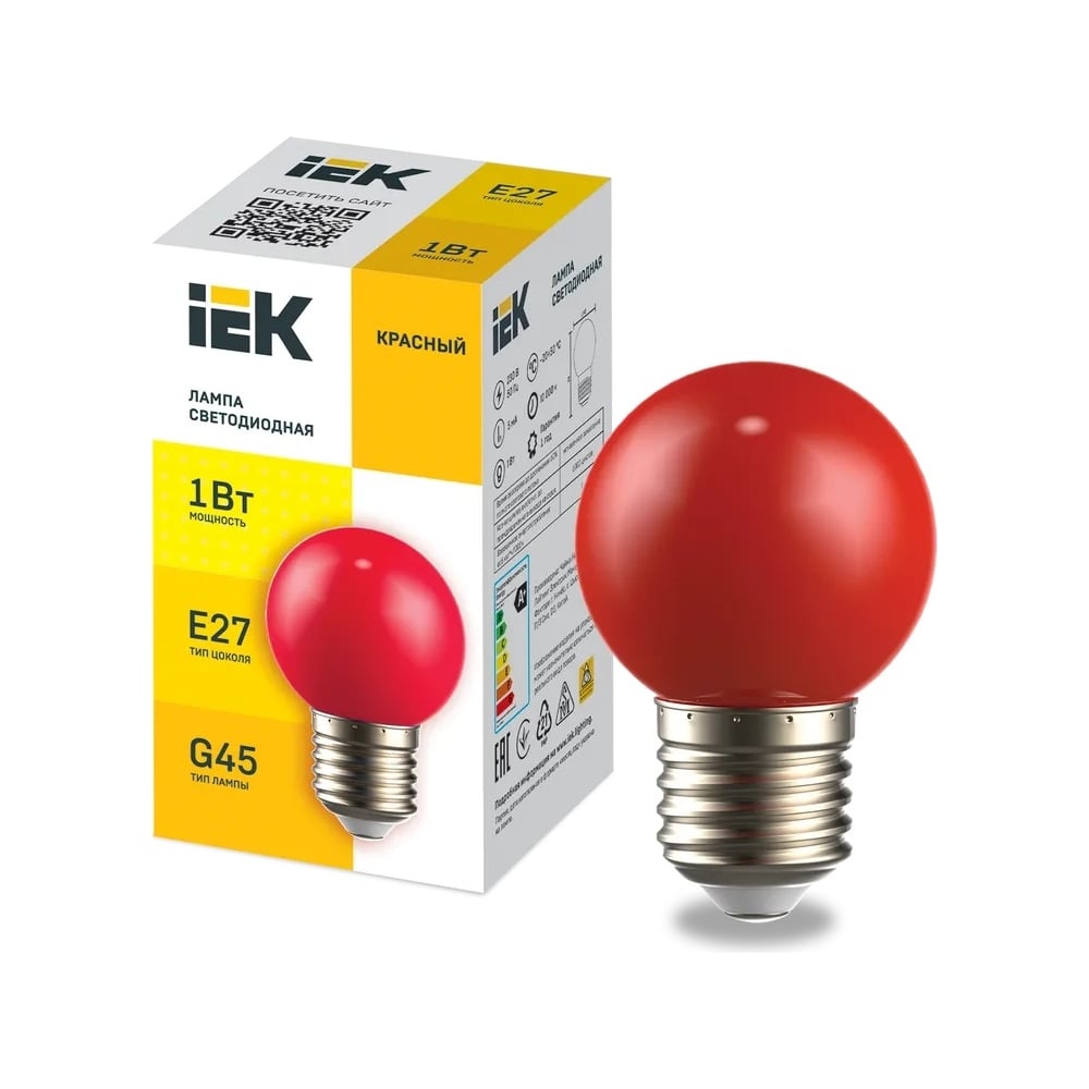 Светодиодная декоративная лампа IEK Lighting g45 шар 1вт 230в красный e27 LLE-G45-1-230-R-E27 ...