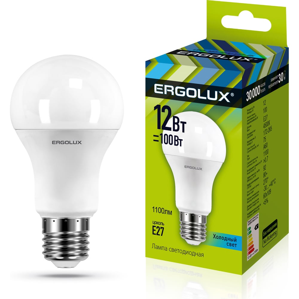 Светодиодная лампа ЛОН Ergolux LED-A60-12W-E27-4K 12Вт E27 4500K 172 ...
