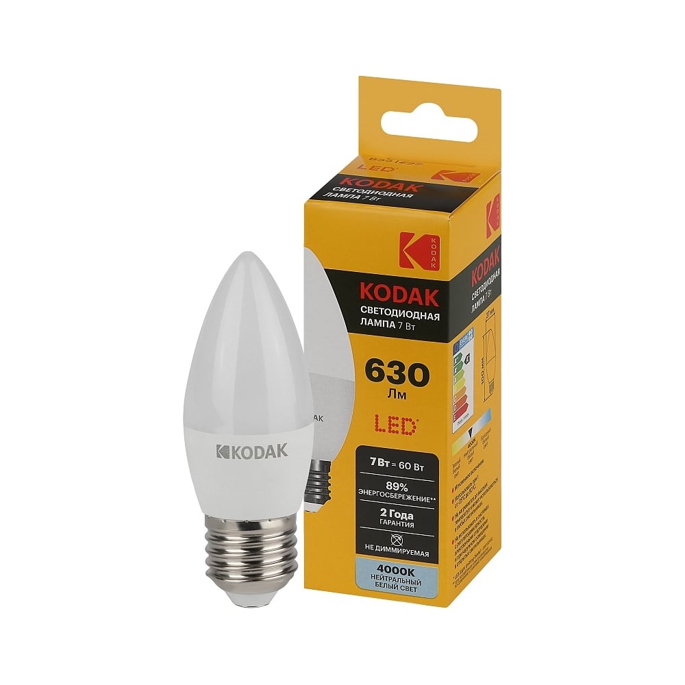 Светодиодная лампочка KODAK led b35-7w-840-e27 е27, 7вт, свеча ...