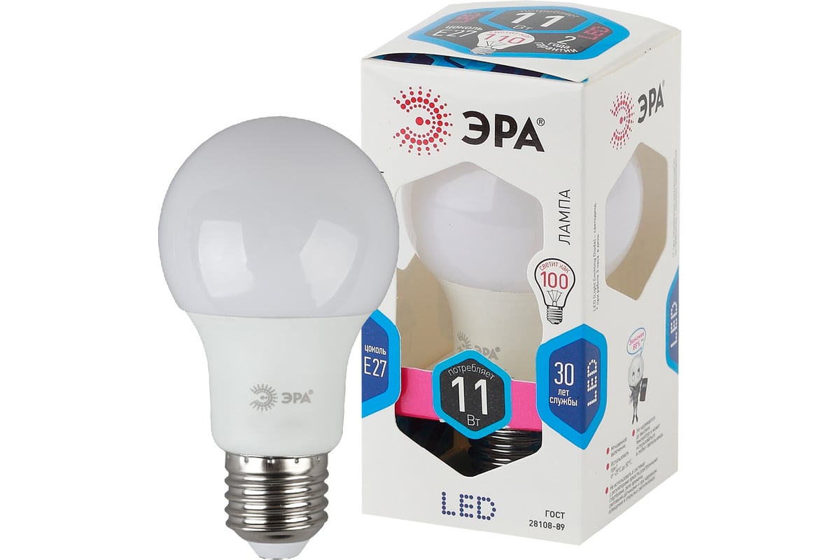 Светодиодная лампа ЭРА STD LED A60-11W-840-E27 E27 / Е27 11 Вт груша нейтральный белый свет ...