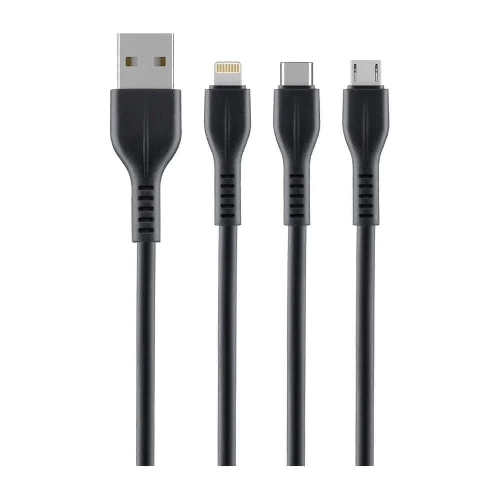 Дата-кабель 3 в 1: micro USB, USB-C, Ligthning Deppa 1м, черный, нейлон, Axxa 7272 - выгодная ...