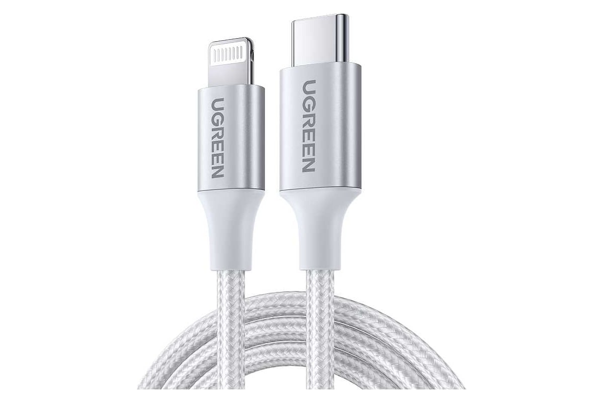 Кабель Ugreen us304 usb-c to lightning m/m cable aluminum shell braided ...