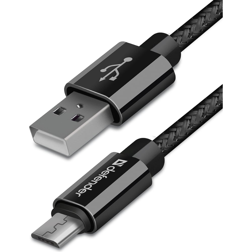 USB кабель Defender USB08-03T PRO USB2.0 Черный, AM-MicroBM, 1m, 2.1A ...