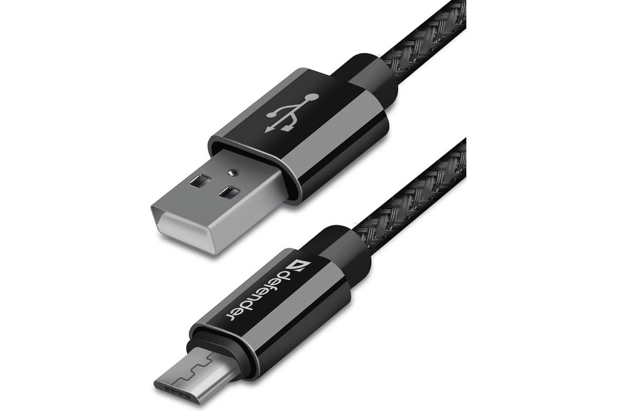 USB кабель Defender USB08-03T PRO USB2.0 Черный, AM-MicroBM, 1m, 2.1A ...