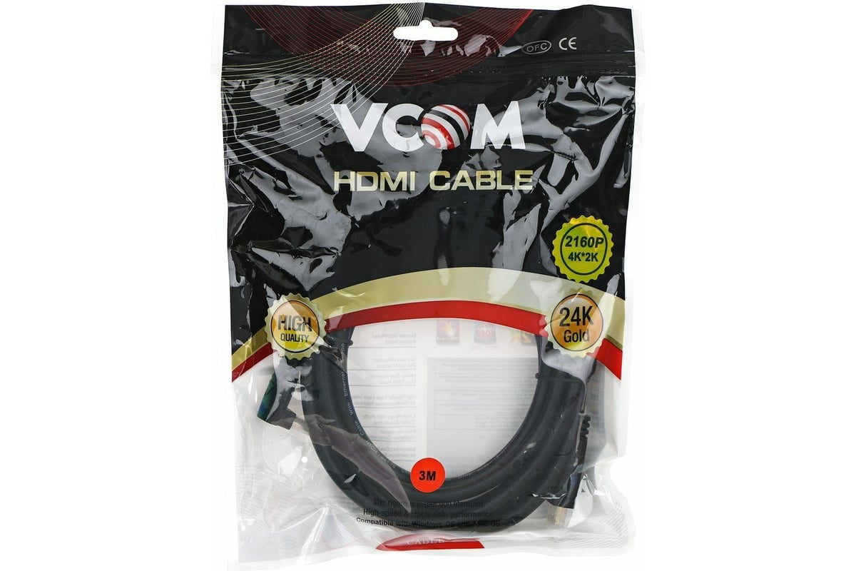 Кабель VCOM HDMI=HDMI-угловой коннектор 90 градусов 3м, 2.0V CG523-3M ...