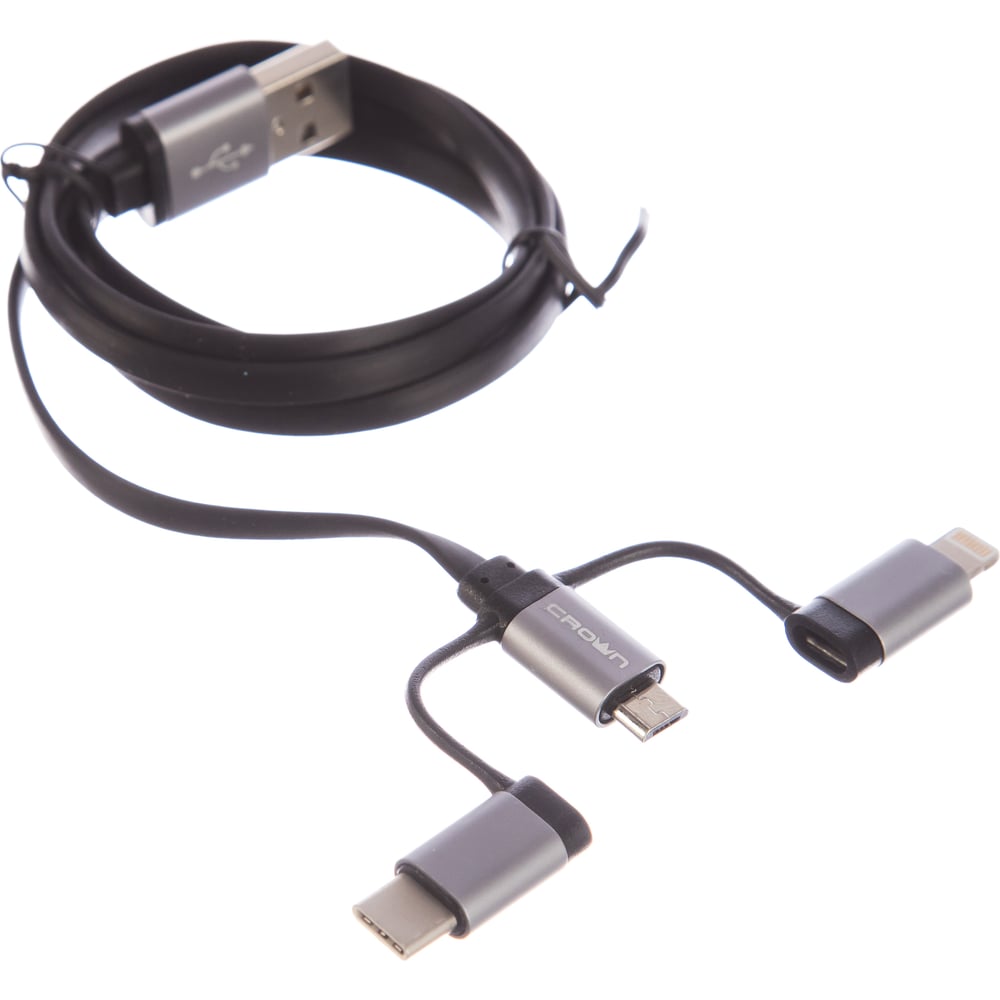 Кабель CROWN USB - microUSB/USB Type-C/Lightning CMCU-3182 black ...