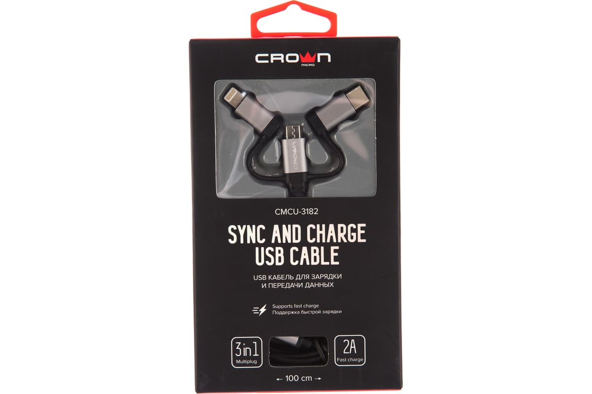 Кабель CROWN USB - microUSB/USB Type-C/Lightning CMCU-3182 black ...