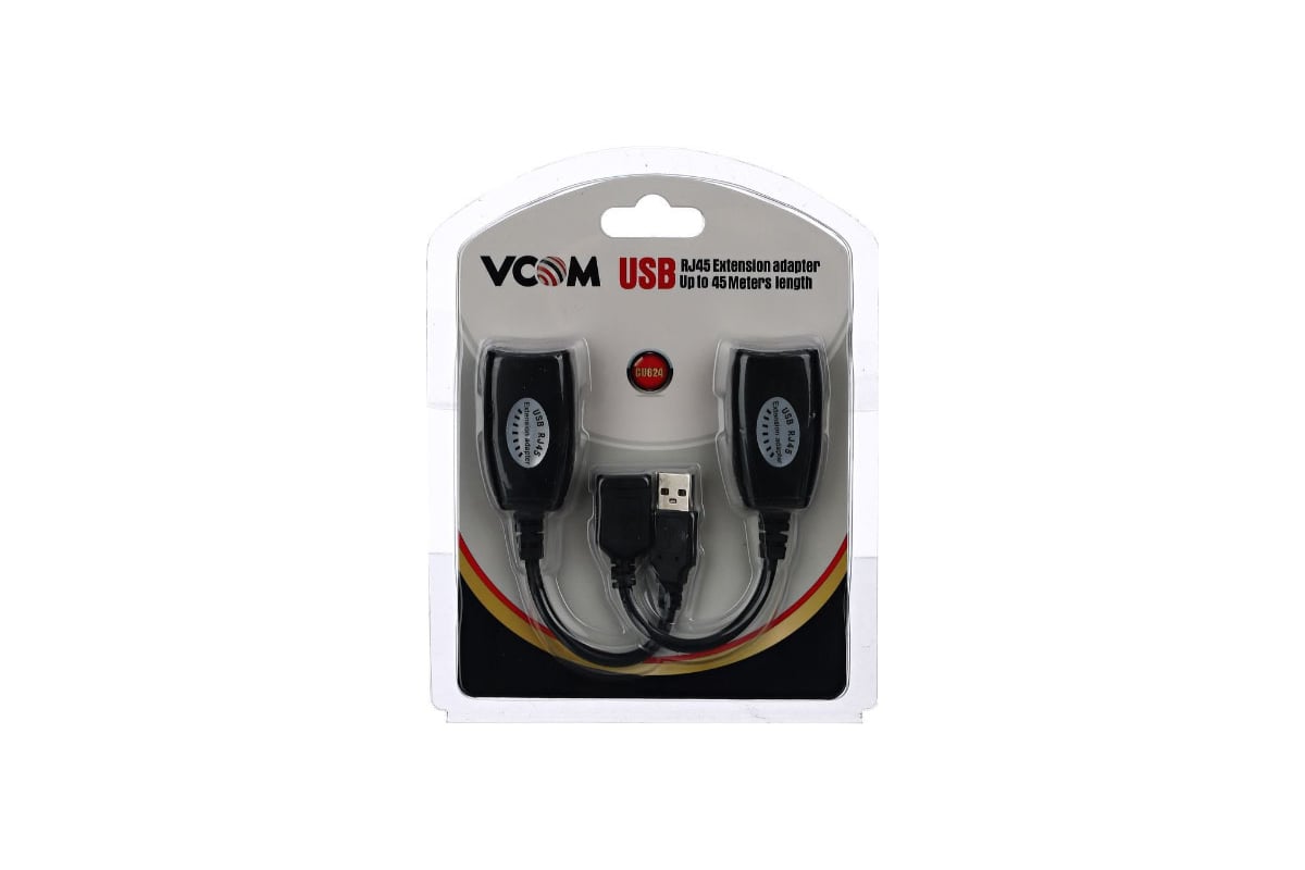 Адаптер-удлинитель VCOM USB-AM/AF - RJ45, по витой паре, до 45m CU824 ...