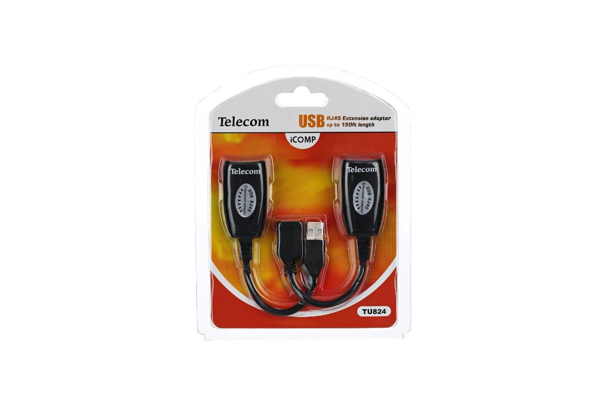 Адаптер-удлинитель Telecom USB-AM/AF - RJ45, по витой паре, до 45m ...