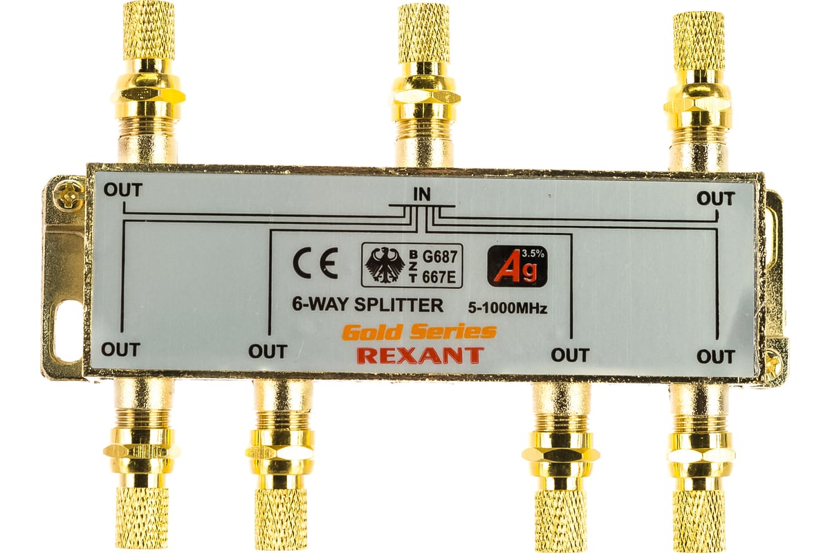 Делитель REXANT ТВ х 6 + 7шт. F BOX 5-1000 МГц GOLD 05-6104-1 - выгодная цена, отзывы ...