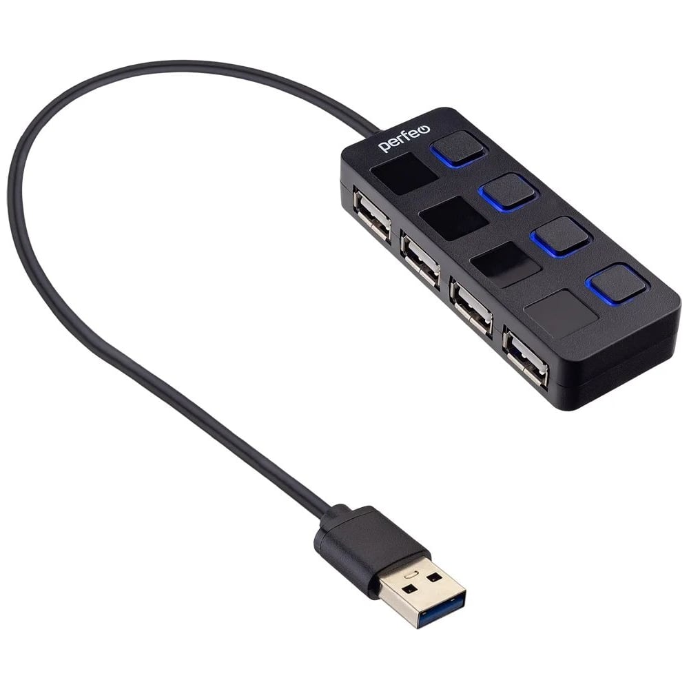 USB-HUB Perfeo 4 Port, (PF-H044 Black) чёрный 30020198 - выгодная цена, отзывы, характеристики ...