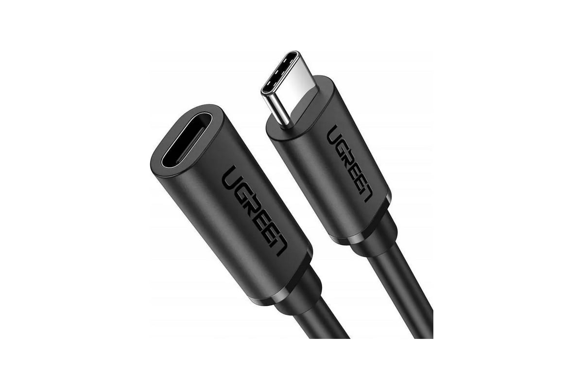 Кабель UGREEN USB-C папа на USB-C мама Gen2 5A, 10Gbps, 1м, цвет черный ...