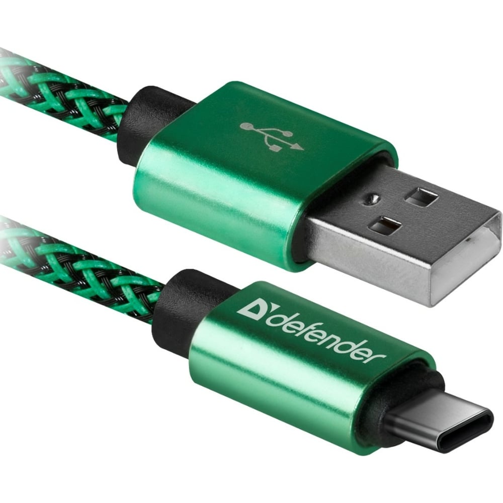 USB кабель DEFENDER USB09-03T PRO USB2.0 Зеленый, AM-Type-C, 1m, 2.1A ...