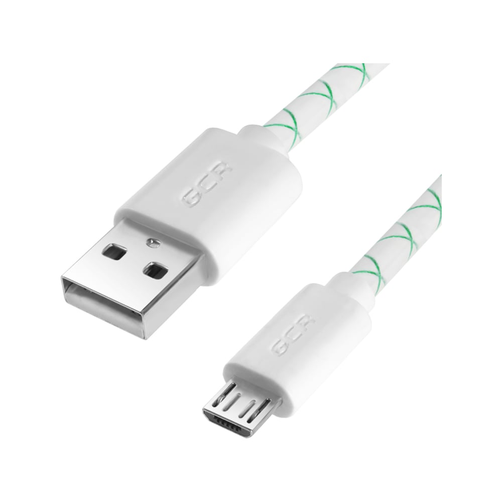 Кабель USB 2.0 AM-microB 5pin GCR 2,0m бело-зелёный, белые коннекторы ...