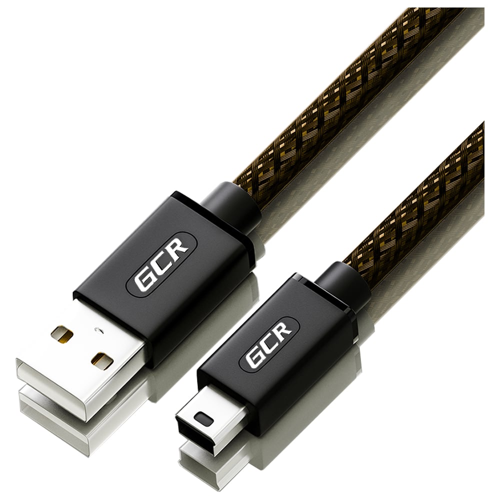 Кабель USB 2.0 GCR PROF 1.8m AM/mini, черно-прозрачный, ферриты, 28/24 ...