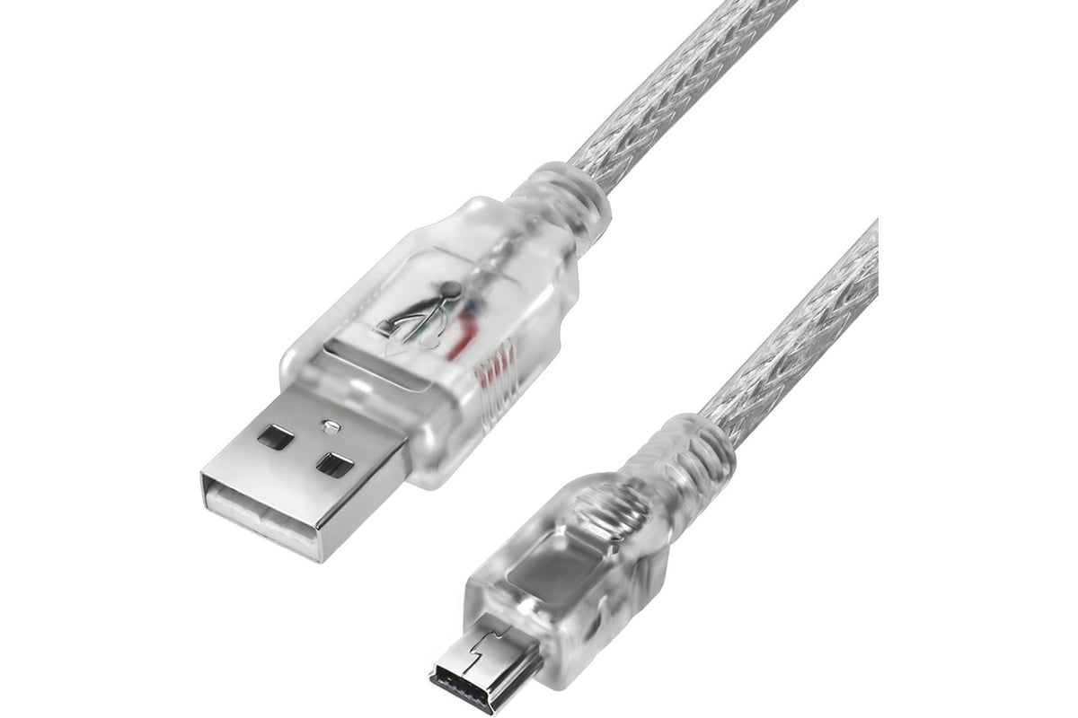 Кабель USB 2.0 GCR 0.15m AM/mini, прозрачный, 28 AWG, экранирование ...