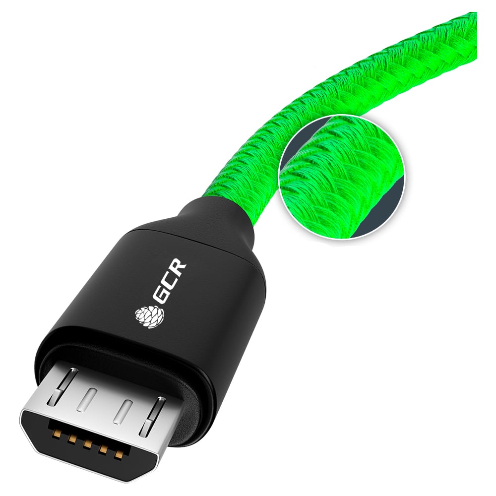 Кабель MicroUSB GCR 0.8m зеленый нейлон, AL корпус, 28 AWG, VIV52I033 ...
