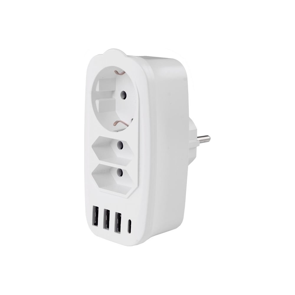 Разветвитель ROCKETSOCKET Socket Adapter 3 Euro 16A, 3 USB 3A+C с ...